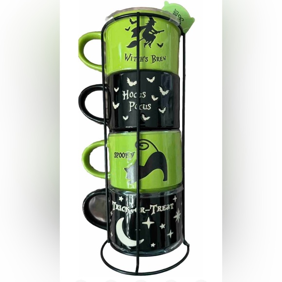 Arlington Designs | Dining | Green Black Halloween Mug Stacker W Rack 4 ...